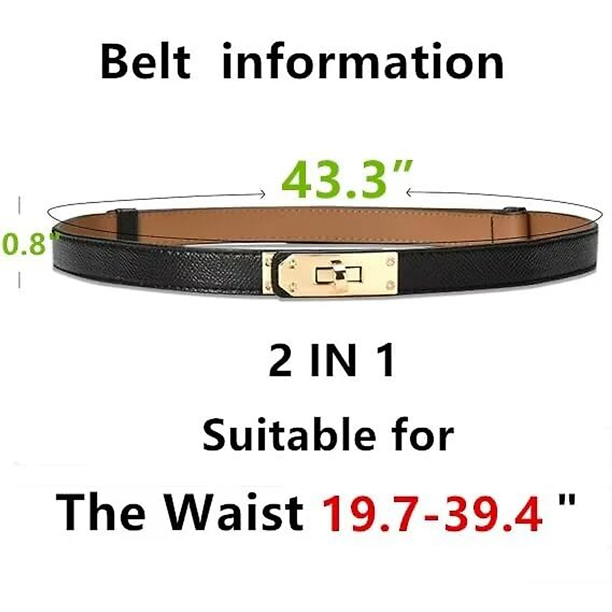 Cntuohai 2 in 1 Women's Skinny Leather Belt,Alloy Turn Lock Adjustable Slim Thin Waist Belt For Dress Jeans Coat