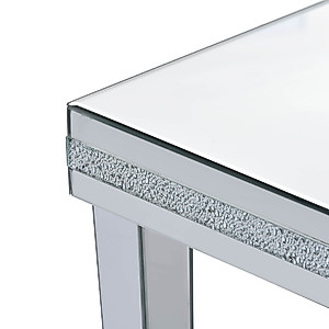 LUMISOL Mirrored End Table with Adjustable Height Legs, Mirror Silver Nightstand Bedside Table, Crystal Accent Table, for Small Space Living Room, Silver