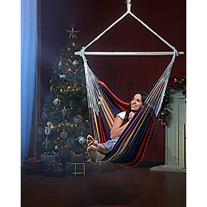 XXL Hammock Chair Hanging Rope Swing with 2 Cushions - Max 500lbs-Perfect for Patio, Porch, Bedroom, Backyard, Indoor or Outdoor - Includes Hanging Hardware Kits