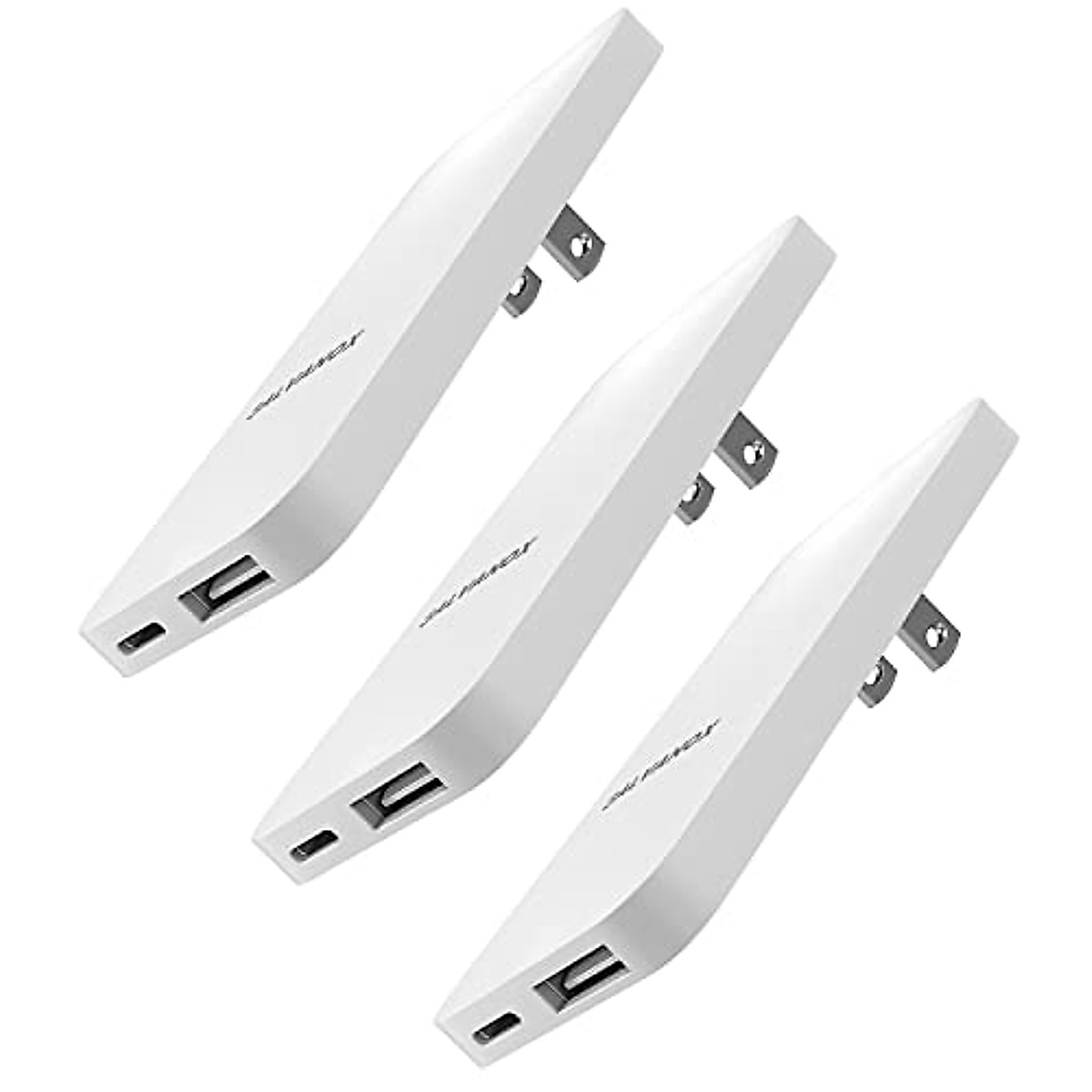 (3 Pack) Flat Type C Wall Charger, Galvanox Ultra Slim Dual Port USB-C/USB-A Multi Port Travel Plug, Low Profile Power Adapter (Fast Charging 20W)