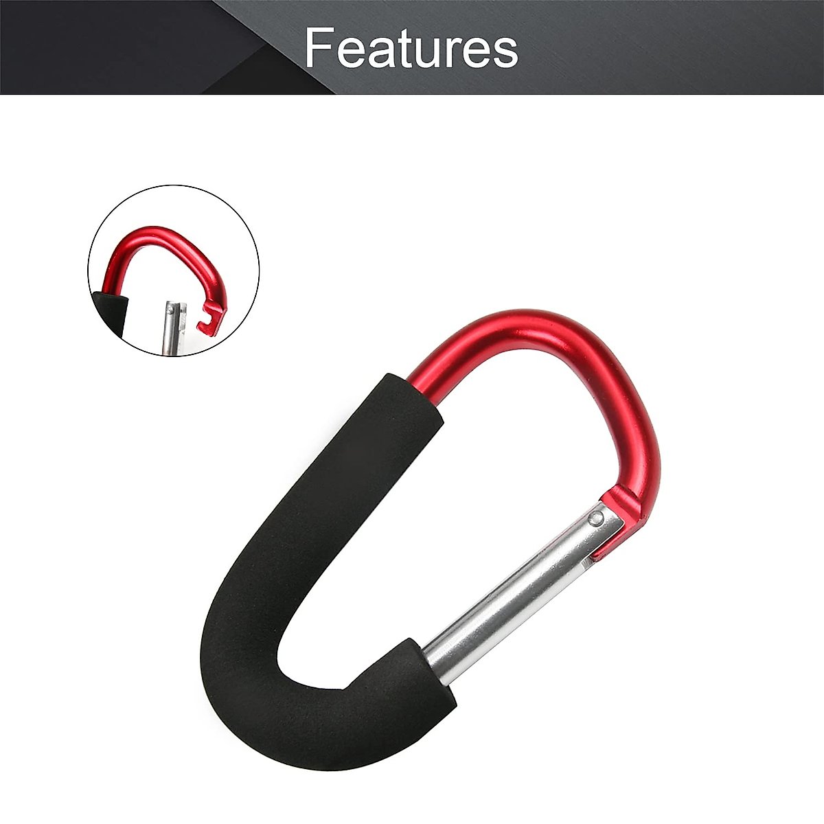 MroMax Pack of 2 Grocery Bag Holder Handle Carrier Tool Grip Your Tote，Handy Stroller Hooks, Multi Purpose Hooks, Pushchair Shopping Bag Hook Carabiner Maximum Load 6.61 lb (Red)