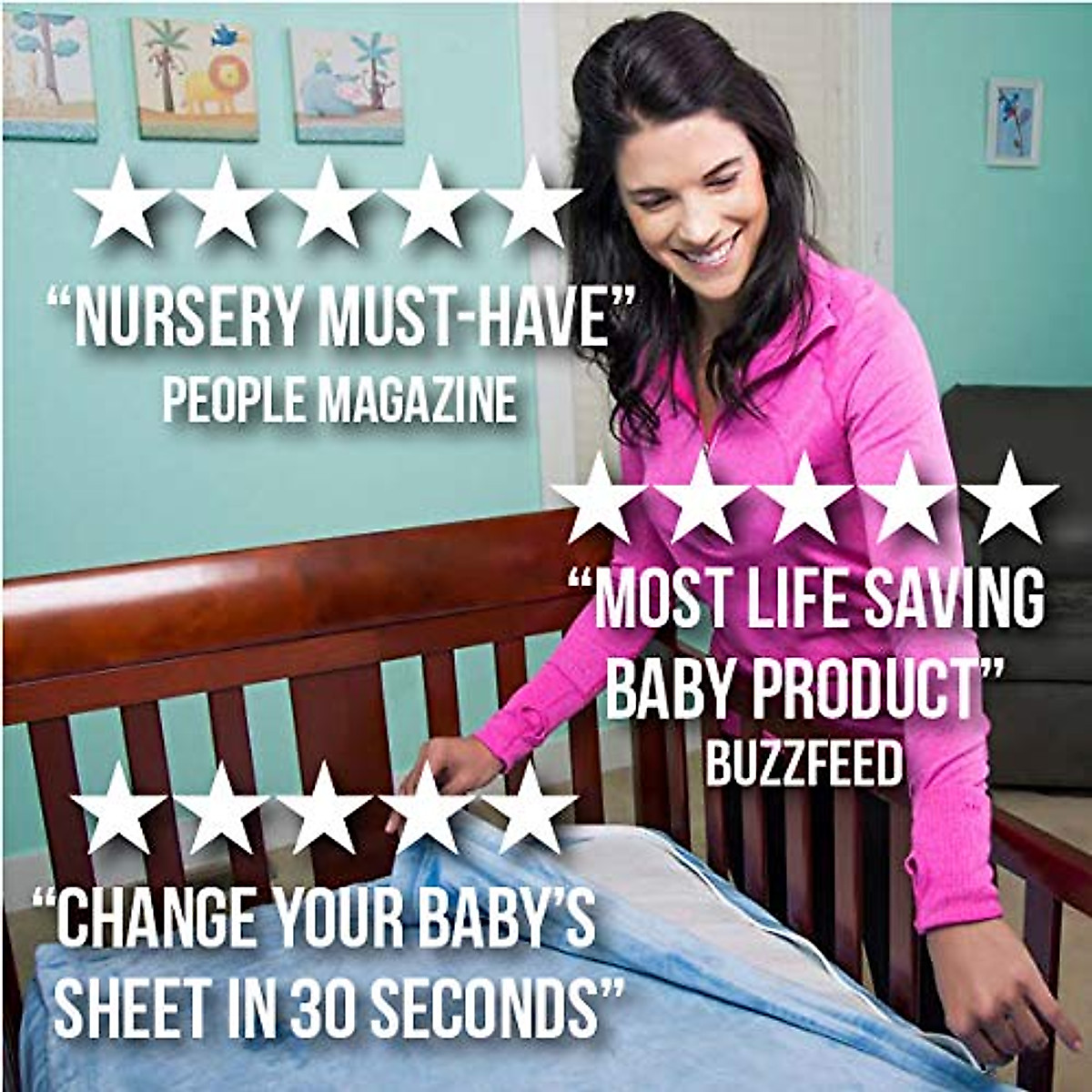 QuickZip Crib Sheet Set - Faster, Safer, Easier Baby Crib Sheets - Includes 1 Wraparound Base & 1 Zip-On Crib Sheet - White 100% Cotton - Fits All Standard Crib Mattresses