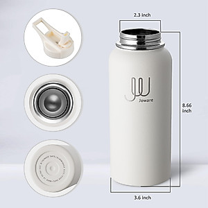 JW Joware 32 oz Insulated Water Bottle with Straw, Stainless Steel Sports Water Bottle with 3 Lids, Leak Proof Water Bottle for Men, Women & Kids, Alabaster White
