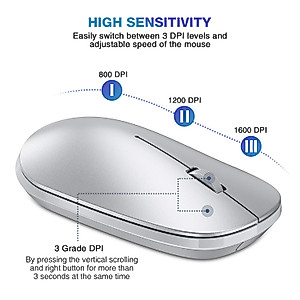 OMOTON Bluetooth Mouse for iPad and iPhone (iPadOS 13 / iOS 13 and Above), Ultra-Thin Wireless Mouse Compatible with Bluetooth Enabled Computer, Laptop, PC, Notebook, and Mac Series (Silver)