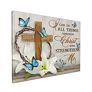 WALLOHERE Scripture Wall Art Christian Religious Decor Canvas Prints Floral Butterfly Painting Christ Faith Spiritual Posters Artworks Framed For Living Room Bedroom Ready To Hang12''x16''