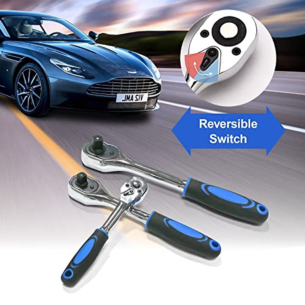 TR TOOLROCK 3PCS Ratchet Set，1/4" 3/8" 1/2-Inch Drive Socket Wrench 72-Tooth Quick-Release Reversible CR-V Gear Torque Spanner with Soft Grip Handle Hand Tools…