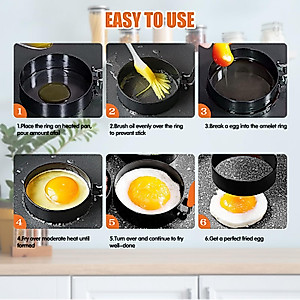 Srinlon Professional Pancake Ring Set,6 Packs Omelette Ring,Non-stick Griddle Pancake Shapers with Oil Brush,Stainless Fried Egg Molds with Orange Anti-scald Silicone Handle,Egg Mold