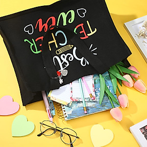 Sweetude Teacher Appreciation Gifts 16 x 12 x 5 Inch Teacher Totes Bag Canvas Teachers Bag with Teacher Keychain for Christmas Birthday Women Gift
