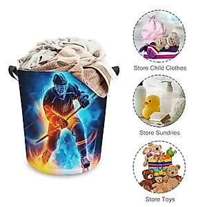 Hockey Player Playing Laundry Basket Hamper Bag Dirty Clothes Storage Bin Waterproof Foldable Toy Organizer for Bedroom Clothes Toys Basket