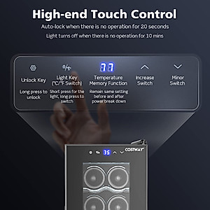COSTWAY 10 Inch Wine Cooler, 12 Bottles Wine Refrigerator w/Digital Temperature Control, Double-Layer Door & LED Lights, Freestanding Built-in Mini Wine Fridge for Home Bar Office