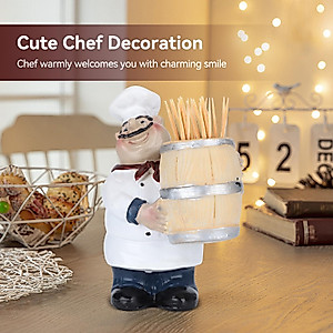 Chef Figurines Toothpick Holder, Resin Toothpick Dispenser with Italian Chef Statue for Kitchen Counter Restaurant Coffee Shop Decor
