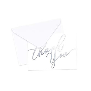 60 Pack Silver Thank You Cards -Elegant Greeting Cards With ‘’Thank you’’ Embossed In Silver Letters -Baby Shower, Bridal, Wedding Thank You Cards -Include 60 Envelope - 3.75'' x 5'' inch