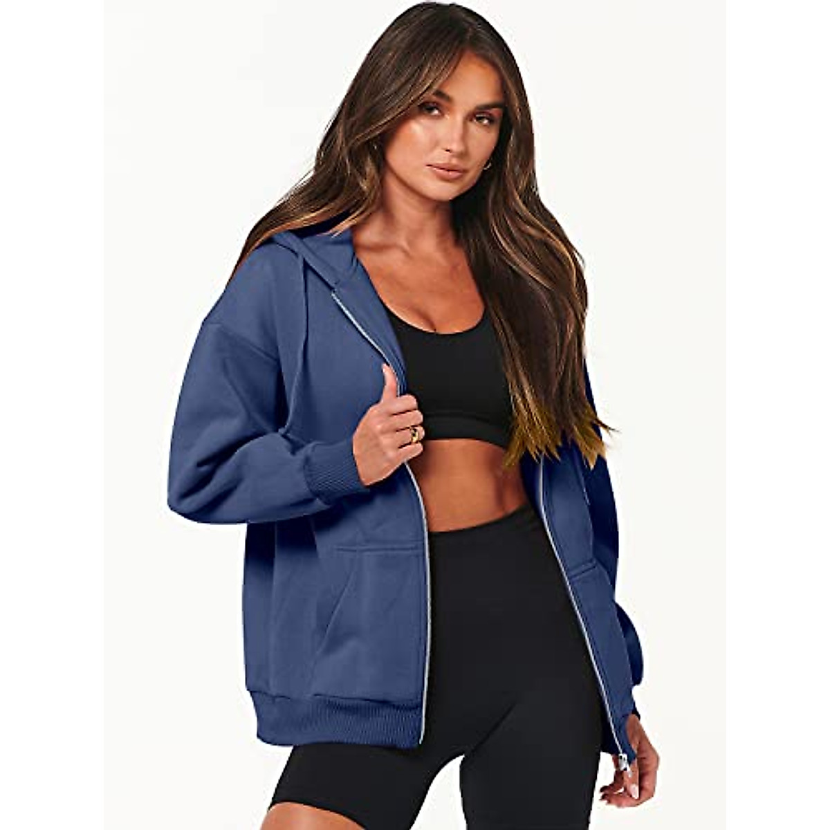 ANRABESS Oversized Hoodies for Women Long Sleeve Hooded Sweater Fall Jacket Fleece Sweatshirt Casual Comfy 2023 Trendy Y2K Clothes Teen Girls A989dianlan-M Navy Blue