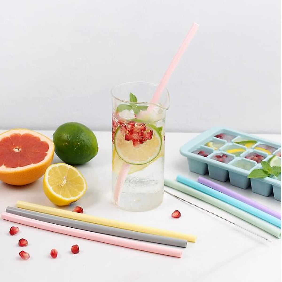 Hoshen 9-Inch Reusable Silicone Straw Set, Bpa-Free, 6 Color Straws and 2 Long Cleaning Brush, Suitable for 20oz/30oz Drink Cups, 12 Pieces