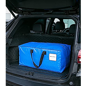 Extra Large Heavy Duty Moving Bags, Blue Storage Totes with Zippers for Clothing Blanket Storage, Dorm College Moving Supplies Boxes, Travelling Bag ,Clothes Storage Bins Compatible with Ikea Frakta Cart, 5 Packs,6 labels