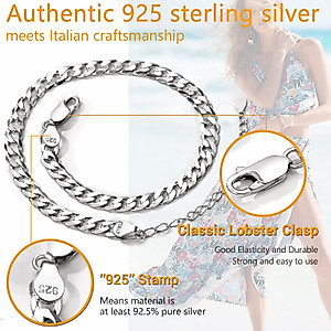 PROSILVER Sterling Silver Cuban Link Anklets For Women Womens Foot Chain Anklet Ankle Braclet