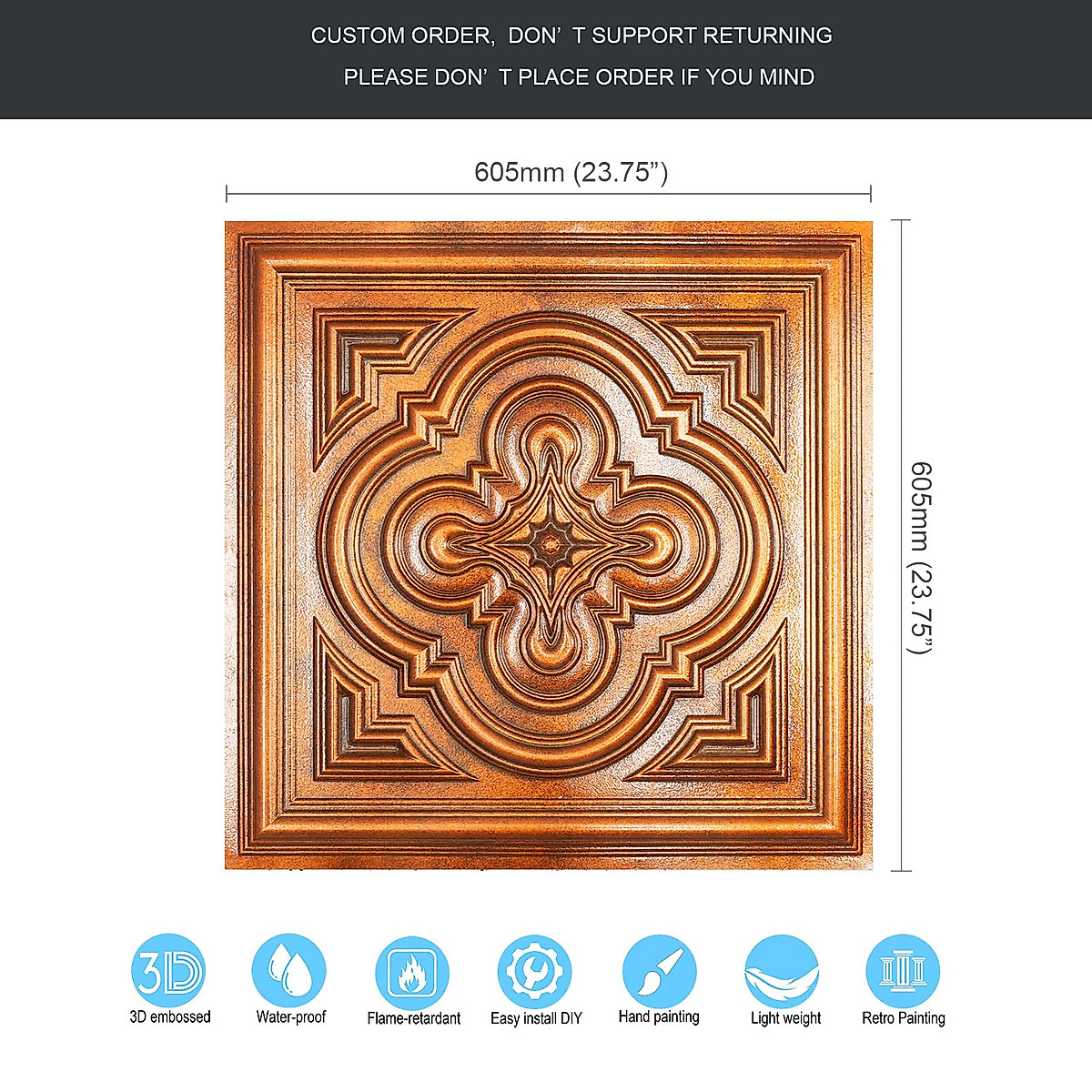 PAINTSDECOR Suspended Ceiling Tiles Farmhouse Tin Ceiling Tiles for Cafe Club Salon Hotel Store Bar 2'x2' PL36 Archaic Copper 10pcs