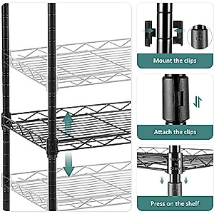 Homdox 6-Tier Storage Shelf Wire Shelving Unit Free Standing Rack Organization with Caster Wheels, Stainless Side Hooks, Black