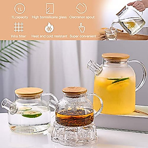 Glass Teapot, Stovetop & Microwave Safe Glass Borosilicate Teapot, Glass Teapot with Strainer, Glass Kettle with Wooden Lid, Loose Leaf and Fruit Tea and Fragrant Tea, 34oz/1000ml (Wooden Lid)
