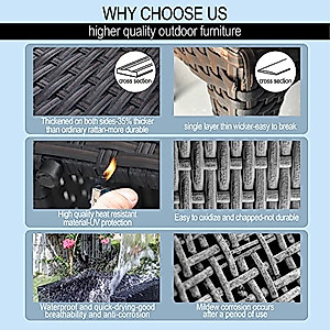 PHI VILLA Outdoor Patio Rattan Sectional Sofa- Small Patio Wicker Furniture Sofa Set 3-Piece, Red