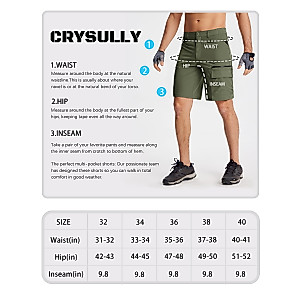 CRYSULLY Men's Hiking Outdoor Shorts Quick Dry Casual Breathable Fishing Camping Cargo Summer Shorts Army Green 32