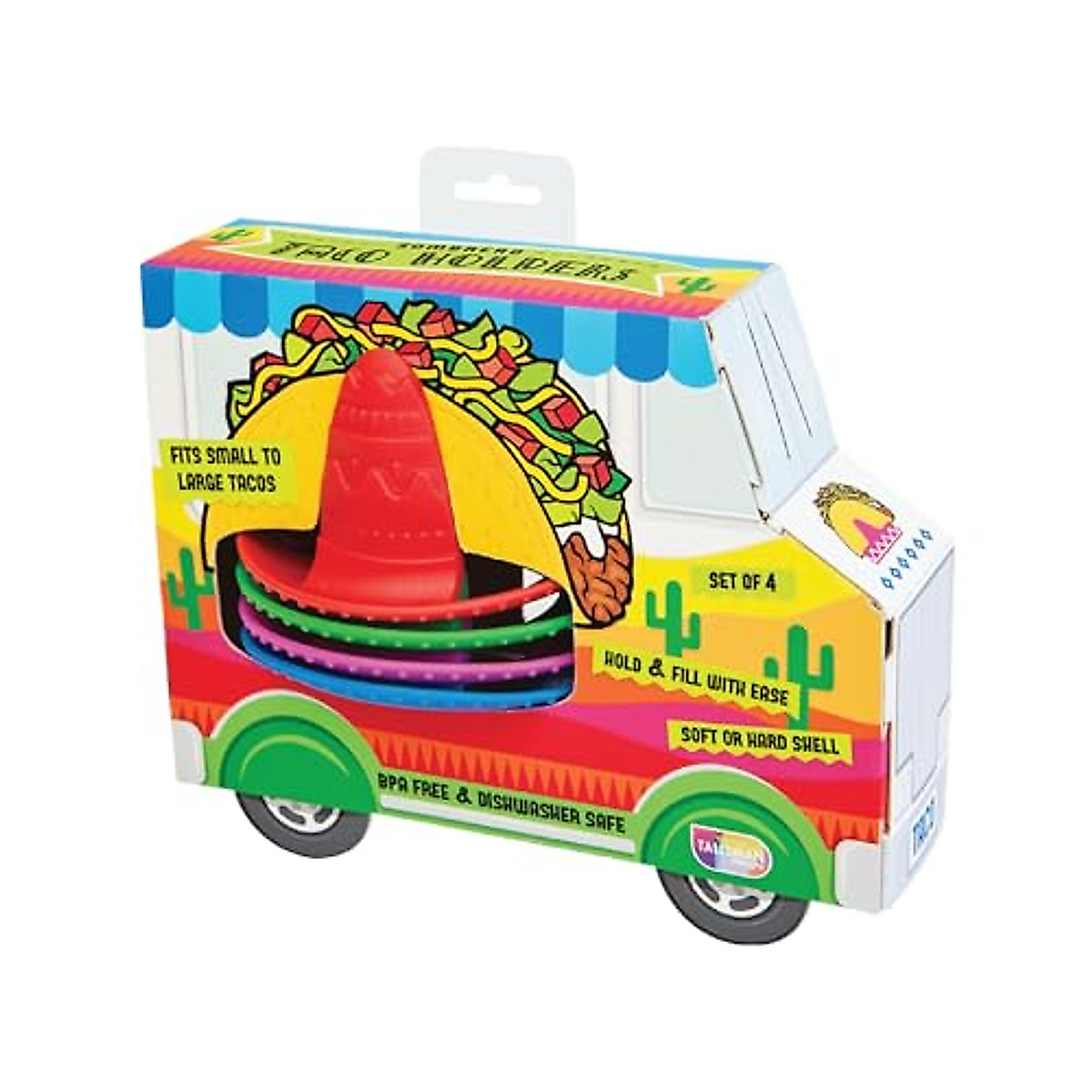 Talisman Designs Sombrero Taco Holders - Set of 4, Hold & Fill Small or Large Tacos | Crunch & Soft