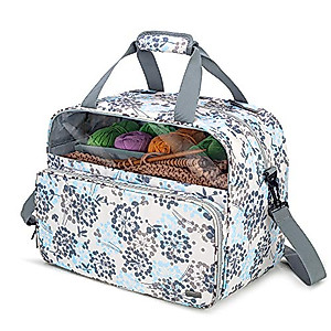 Teamoy Knitting Tote with Inner Dividers for WIP, Yarn Skeins and Knitting Accessories, Yarn Storage Bag with Front Clear Window, Dandelion(Patent Design)