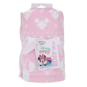 Disney Minnie Mouse Pink and White Winter Christmas Holiday Super Soft Sherpa Baby Blanket