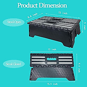 5 inch Lightweight Portable Folding Step - Great for Kitchen, Bathroom, Bedroom, Kids or Adults -Opens Easy with One Flip