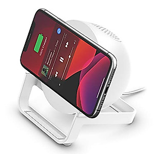 Belkin Quick Charge Wireless Charger + Bluetooth Speaker - Qi-Certified Charger Stand for iPhone, Samsung Galaxy & More - Charge While Listening to Music, Streaming Videos, & Video Calling - White