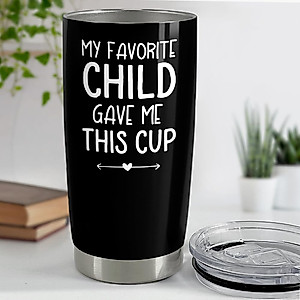 SANDJEST 20oz Stainless Steel Tumbler Gifts for Dad from Daughters Sons Insulated My Favorite Child Gave Me This Cup Travel Mug Christmas Father's Day