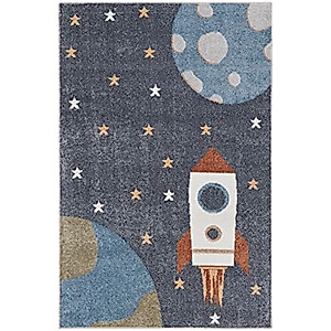 Nourison Astra Machine Washable Graphic Sky Blue 4' x 6' Kids Area -Rug, Easy -Cleaning, Non Shedding, Bed Room, Living Room, Dining Room, Kids Rug, Playroom, Nursery (4x6)