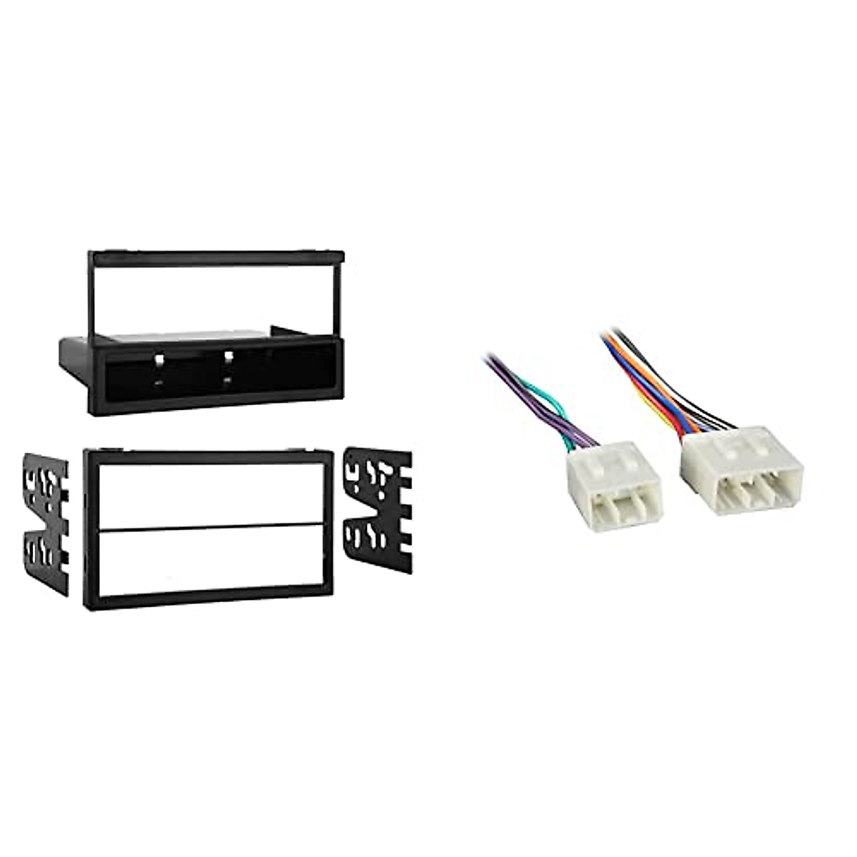 Metra 99-7505 Single or Double DIN Installation Multi-Kit for Select 1994-2006 Mazda Vehicles -Black & Metra 70-7901 Radio Wiring Harness for Mazda 90-01Power/4 Speaker
