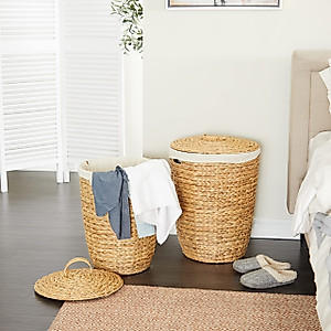 CosmoLiving by Cosmopolitan Seagrass Handmade Storage Basket with Liner and Matching Tops, Set of 2 23", 25"H, Light Brown