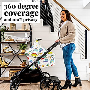 Little Emerald 7-in-1 Multi-use Cover - Privacy for Breastfeeding & Pumping, Baby Car Seat, Carrier, Stroller, High Chair, Shopping Cart, Lounger Canopy, Newborn Essentials (Dinosaur)