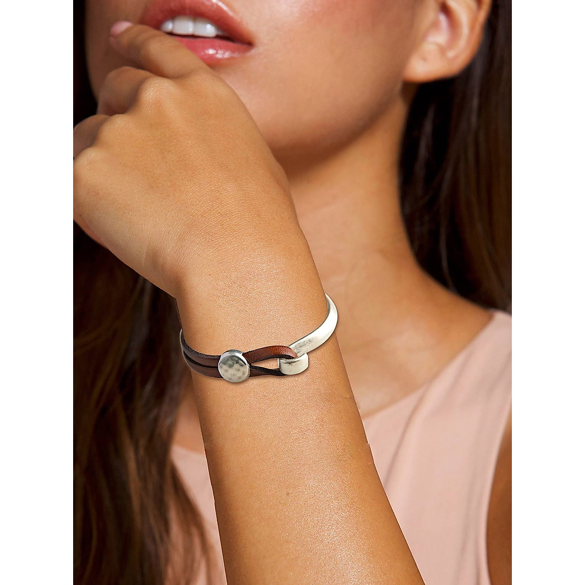 Long tiantian Mens Bracelet Bracelet Leather Cuff Bracelet Black Leather Wrap Bracelet Studded Boho Cuff Bracelets Handmade Splicing Bangle Bracelet Double Strand Leather Bracelet for Men