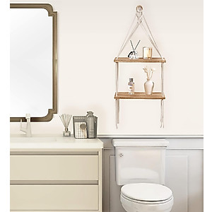 XINLIHONG Boho Wall Decor of 2 Tier Hanging Shelf for Wall and Photo Wall Display for Living/Bedroom/Bathroom/Kitchen/Study/Balcony