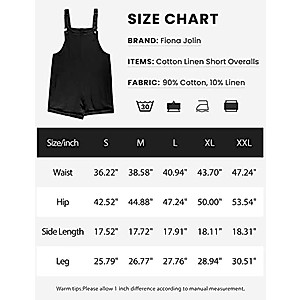 Fiona Jolin Women's Summer Cotton Linen Short Overalls Casual Bib Overall Shorts Rompers with Pockets (Black-Large)
