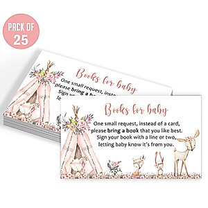 Yuzioey Boho Woodland Baby Shower Invitations, 25 Pack Girl Woodland Invitations Macthing Envelpoes, Diaper Raffle Tickets, Book Request Cards, Pink Teepee Woodland Creatures Invitations