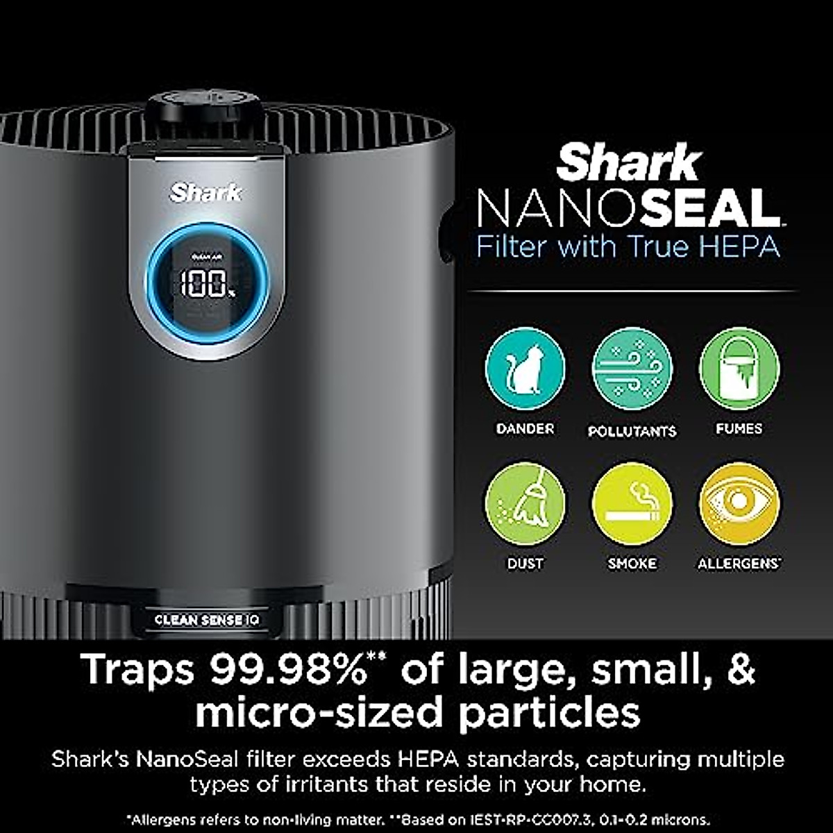 Shark HP232 Clean Sense Air Purifier MAX with Odor Neutralizer Technology, Allergies, HEPA Filter, 1200 Sq Ft, XL Room, Whole Home, Captures 99.98% of Particles, Allergens, Smells & More, Grey