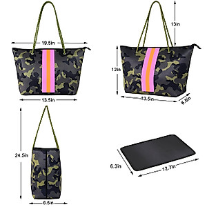 QOGiR Neoprene Multipurpose Beach Bag Tote with Inner Zipper Pocket（Green Camo） …