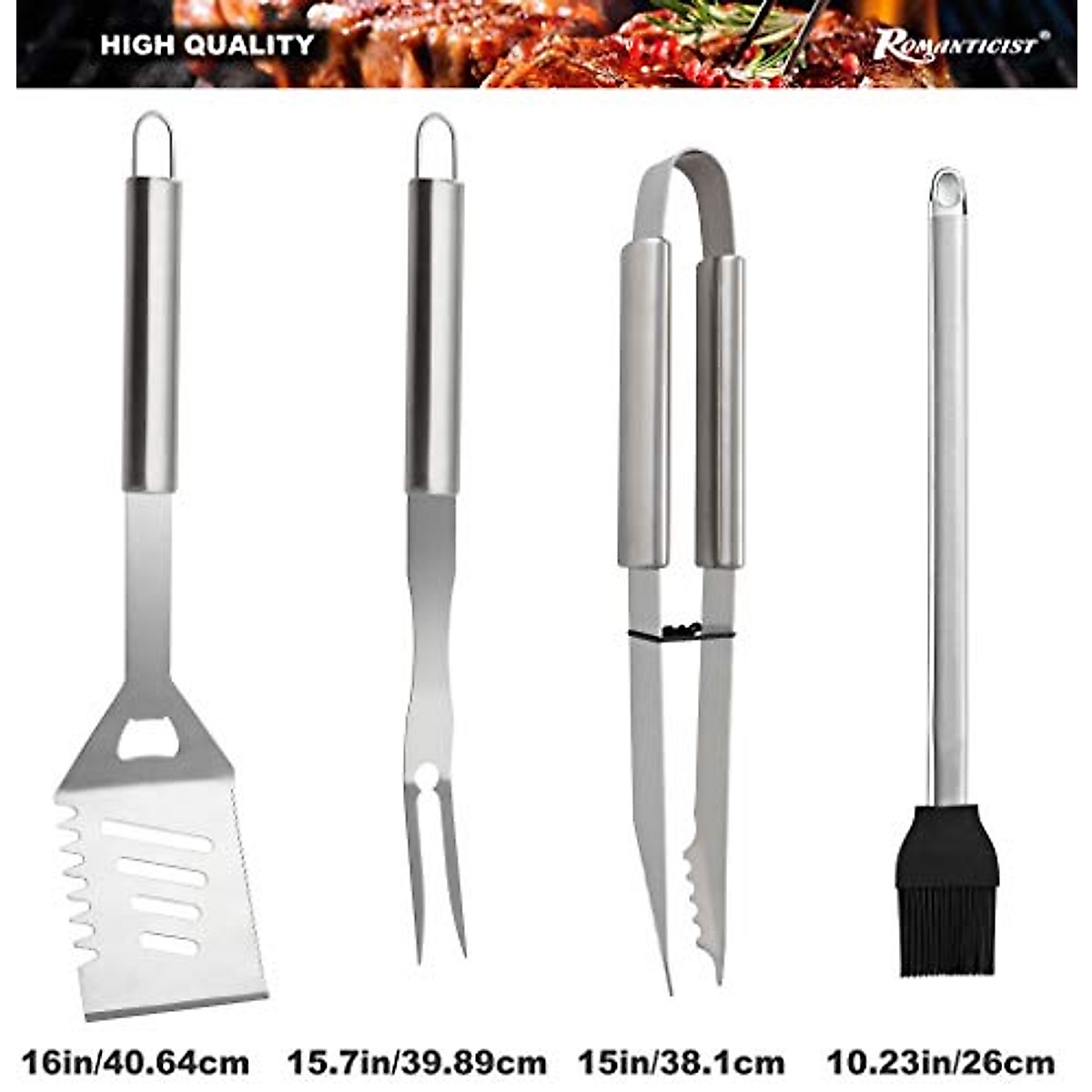 ROMANTICIST 23pc Must-Have BBQ Grill Accessories Set with Thermometer in Case - Stainless Steel Barbecue Tool Set with 2 Grill Mats for Backyard Outdoor Camping - Best Grill Gift for on Birthday