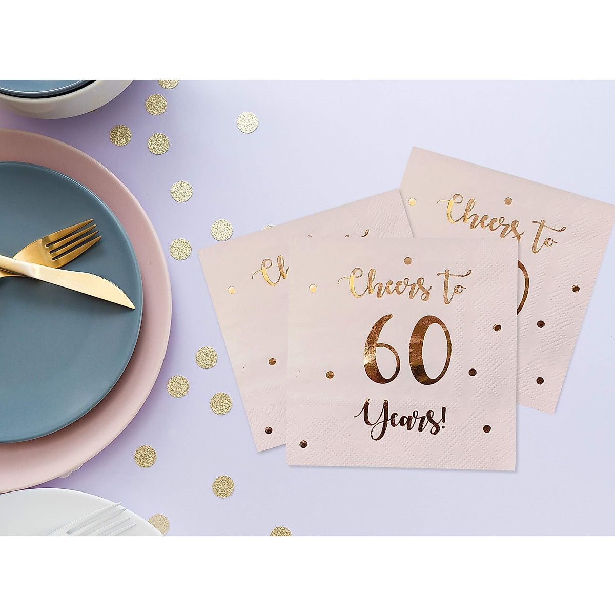 Cheers to 60 Years Cocktail Napkins | Happy 60th Birthday Decorations for Men and Women and Wedding Anniversary Party Decorations | 50-Pack 3-Ply Napkins | 5 x 5 inch folded (Pink)