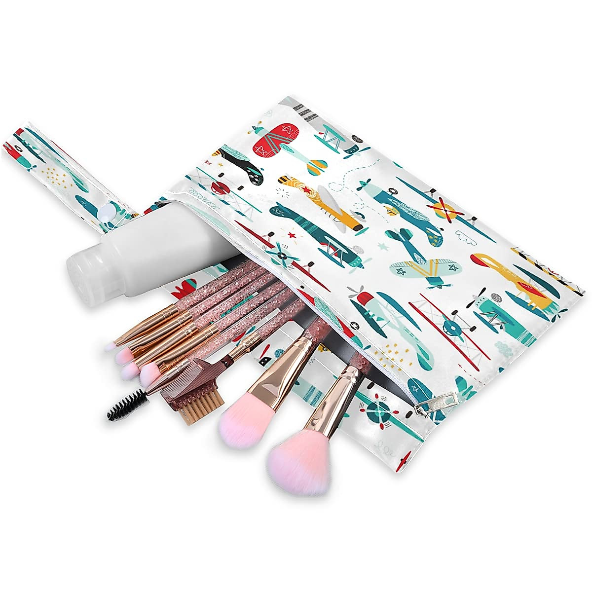 AUUXVA Wet Dry Bags Set Cartoon Airplane Helicopter,Cloth Diaper Wet Bag Waterproof Reusable with Two Zippered Pockets for Travel Beach Pool Swimsuits Wet Clothes,2pcs