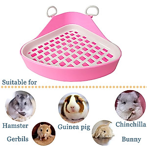Hamiledyi Guinea Pig Potty Trainer Corner, Small Animals Triangle Plastic Litter Box, Bedding Litter Box Pee Pan Tray Toilet for Hamster Gerbil Bunny Ferret Chinchilla Hedgehog (Pink)