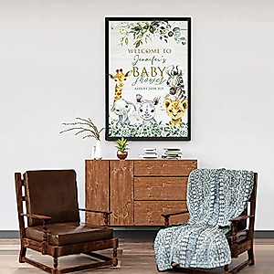 Personalized Safari Baby Shower Welcome Sign Poster, Jungle Animals Print Art, Cute Watercolor Jungle Baby Shower Welcome Decoration, Custom Baby Shower Wall Art Poster Canvas, Home Decor
