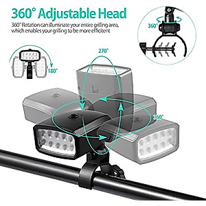 Grill Light, Yuyotrre Grill Lights for Outdoor Grill, Portable Weather Resistant BBQ Lights 360 Rotatable with 10 Super Bright LED Lights & Sturdy Clamp Mount Fits Grill Handle (Battery NOT Included)