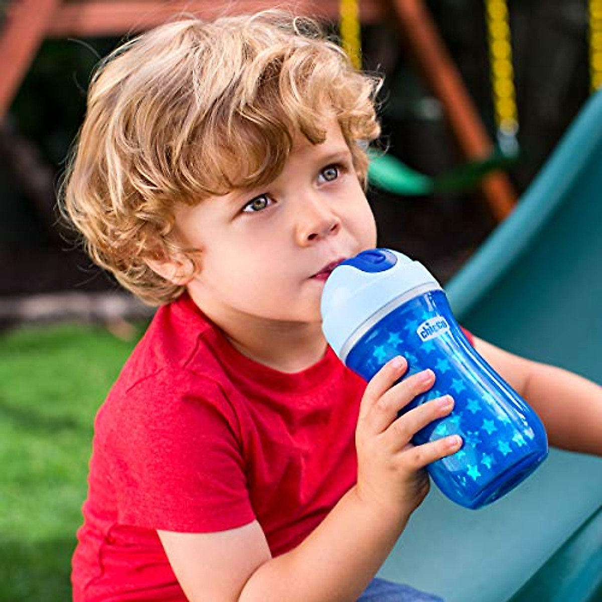 Chicco Insulated Flip-Top Straw Spill Free Baby Sippy Cup, 12 Months+, Blue/Teal, 9 Ounce (Pack of 2)