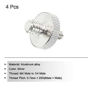 PATIKIL Mic Stand Adapter M4 Male to 1/4 Male Thread Tripod Screw Adapter Double Sides Camera Screw for Microphone Tripod Stand Silver 4 Pack