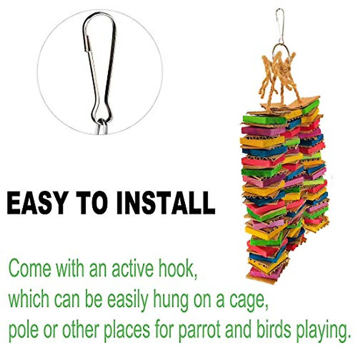 Parrot Toys for Medium Birds, Cardboard Bird Toys African Grey Parrot Toys, Natural Wooden Bird Cage Chewing Toy with Clip for Small Medium Parrots and Birds Cockatiel Conure